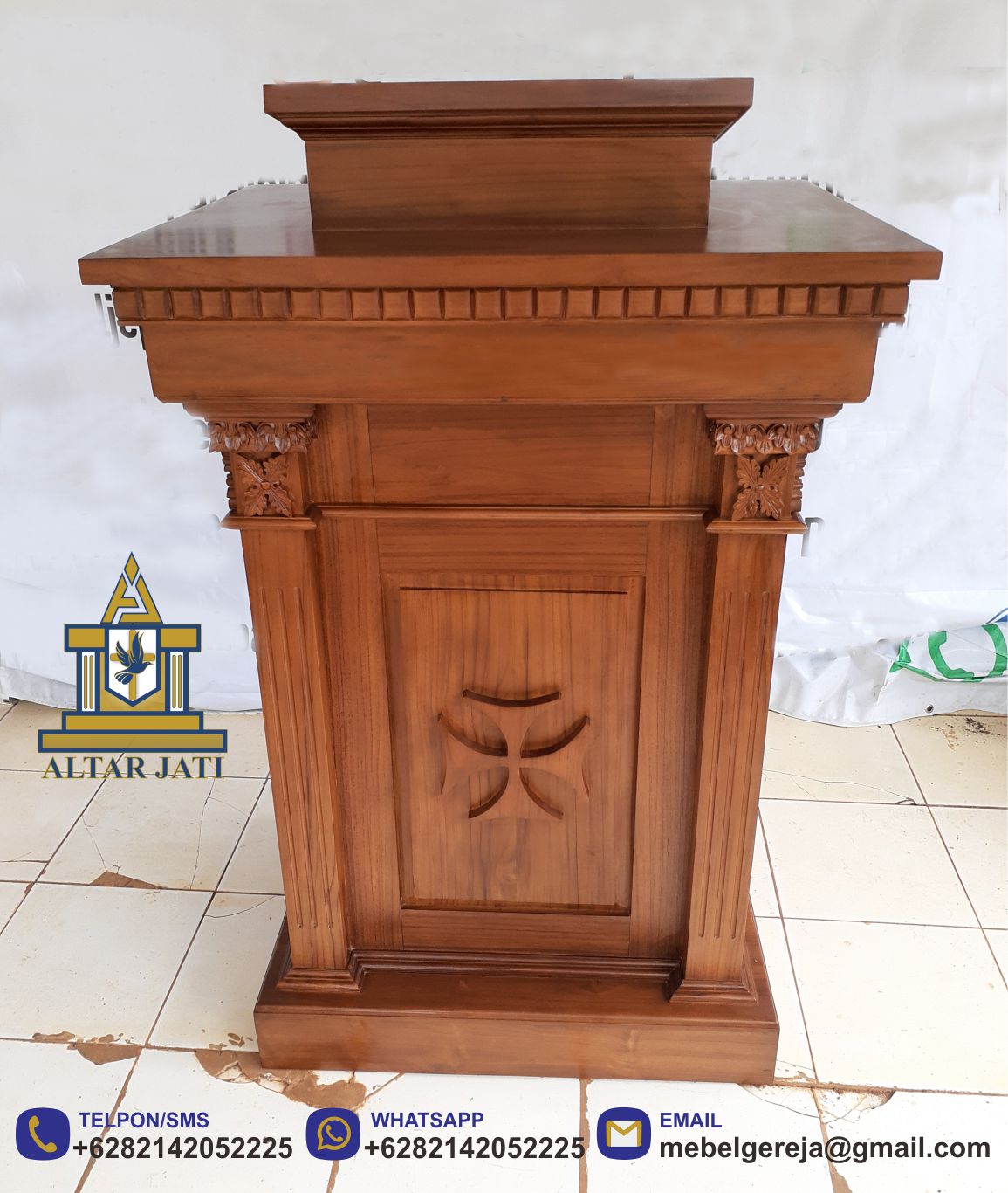 Jual Mimbar Gereja, Mimbar Gereja Minimalis Motif Salib, Furniture Gereja