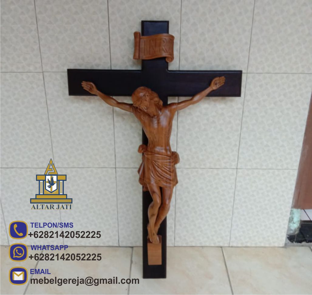 Salib Yesus Gantung Kayu Jati, Jual Salib Yesus, Jual Patung Salib Yesus