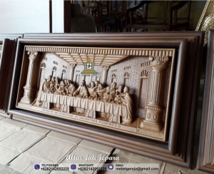 Relief Perjamuan Kayu Jati | Ukiran Relief Perjamuan Suci Murah