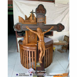 Jual Salib Gereja Kayu Jati Murah | Salib Yesus Katolik Ukiran Jati