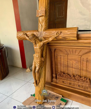 Jual Salib Gereja Katolik Kayu Jati, Salib Yesus Kayu Jati Antik