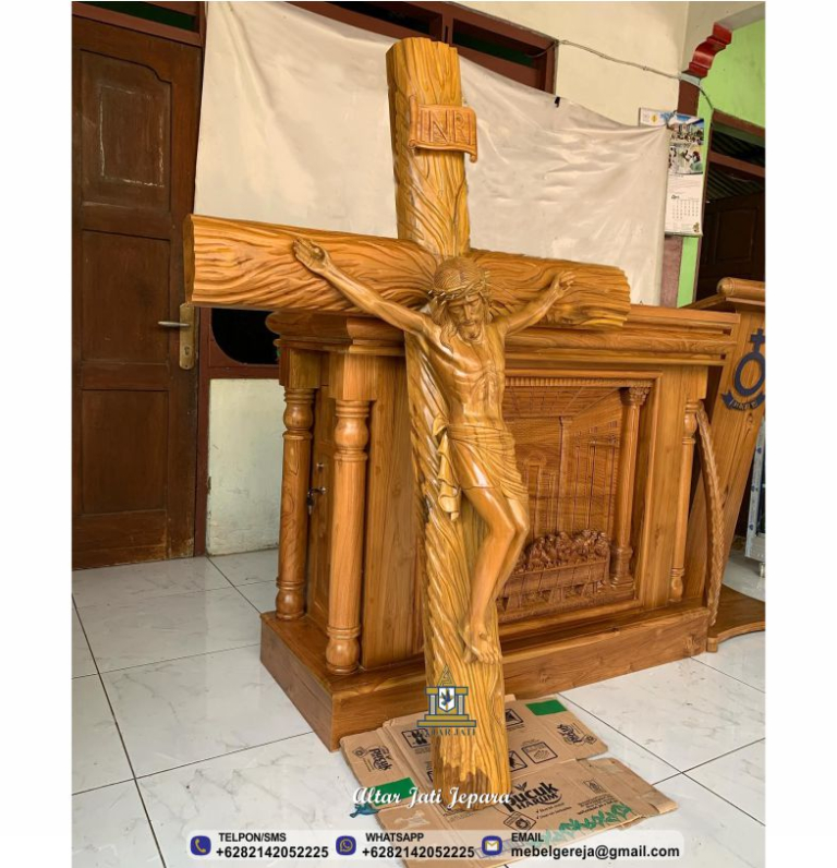 Jual Salib Gereja Katolik Kayu Jati, Salib Yesus Kayu Jati Antik