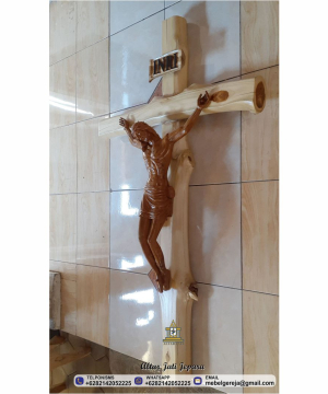 Jual Salib Gereja Kayu Jati, Salib Dinding Katolik Kayu Jati Antik