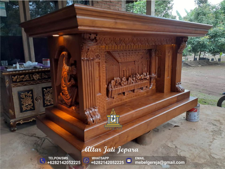 Meja Altar Katolik Di Rumah, Altar Katolik Perjamuan Kayu Jati